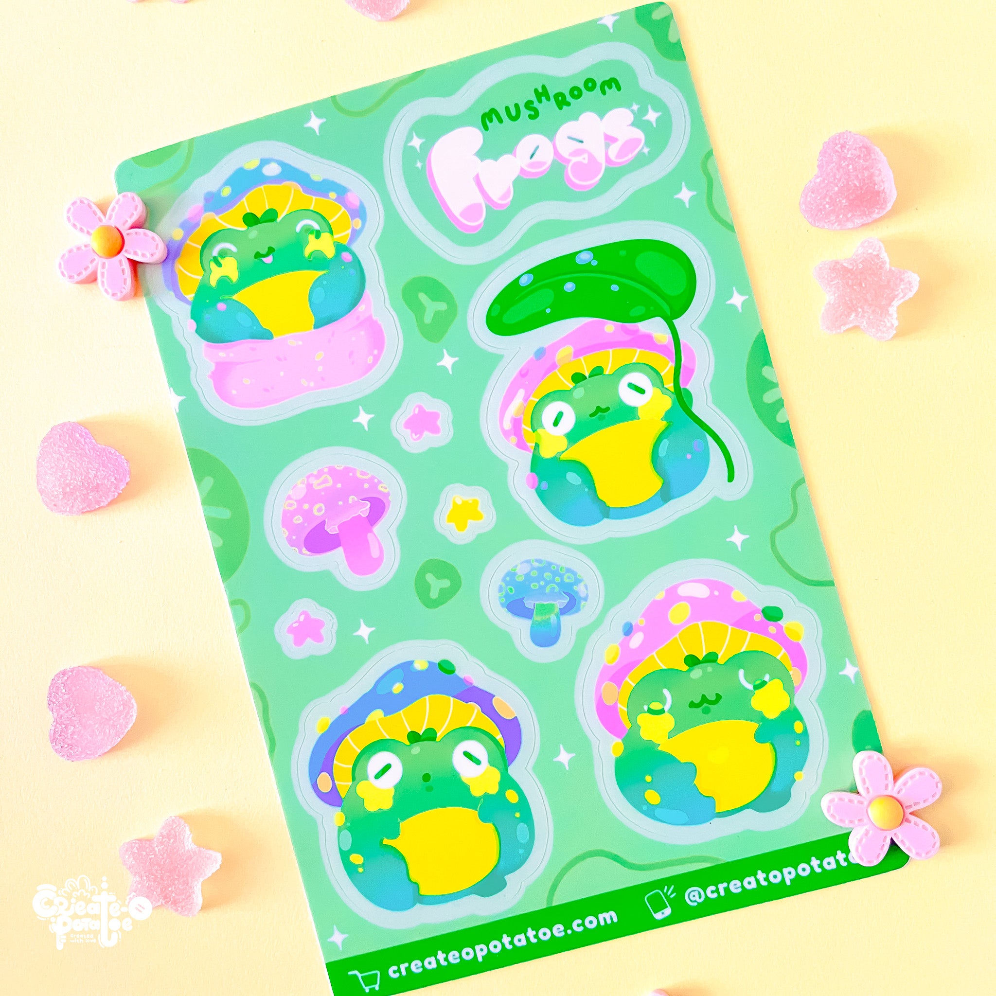 Mushroom Frogs Sticker Sheet | Kawaii Frog Stickers | Die-Cut Vinyl De ...