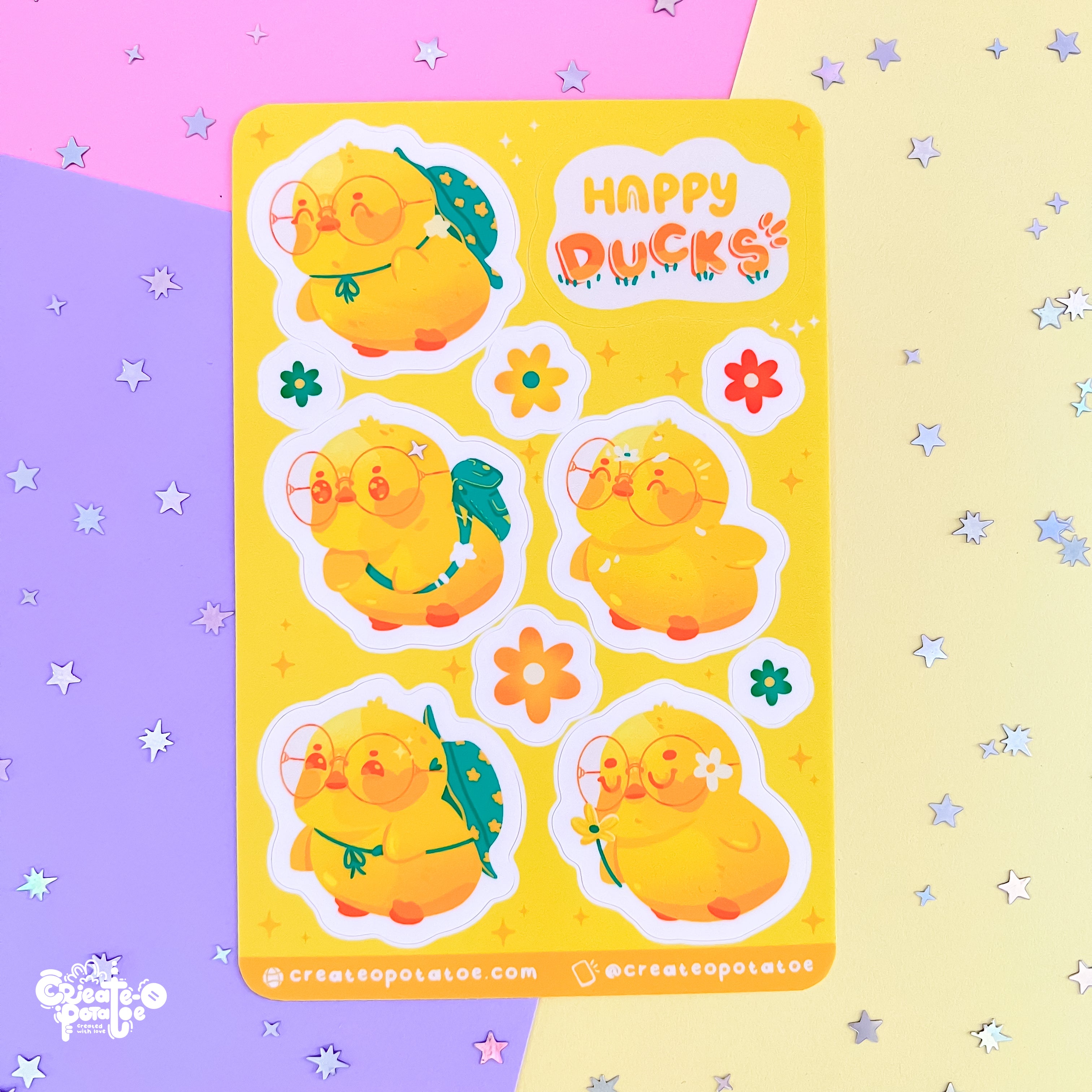 Happy Ducks Sticker Sheet | Kawaii Ducks Die-Cut Vinyl Decal – Create-O ...